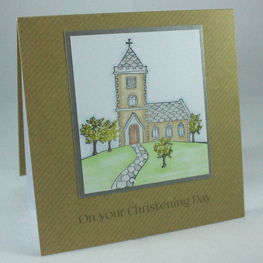 Handmade kraft christening card - Folksy
