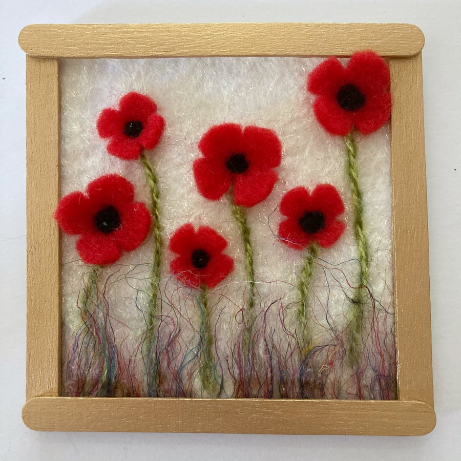3D felted poppy miniature picture - Folksy