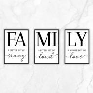 Set of 3 Family Prints, Word Art Print, Typogra... - Folksy