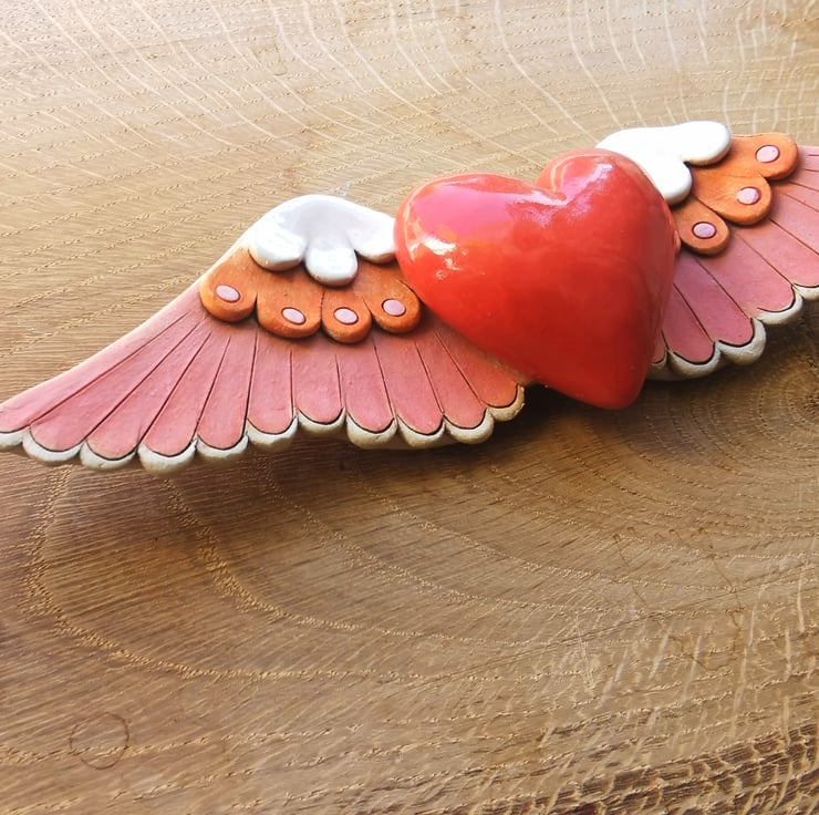 Heart sculpture, ceramic wall art, red ceramic ... - Folksy
