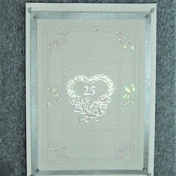 hand crafted silver wedding anniversary card (m... - Folksy