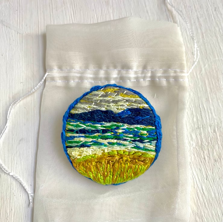 Miniature landscape hand embroidered brooch - Folksy
