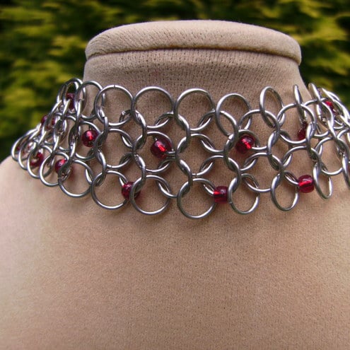 chainmail choker necklace Dragon Blood Droplet - Folksy