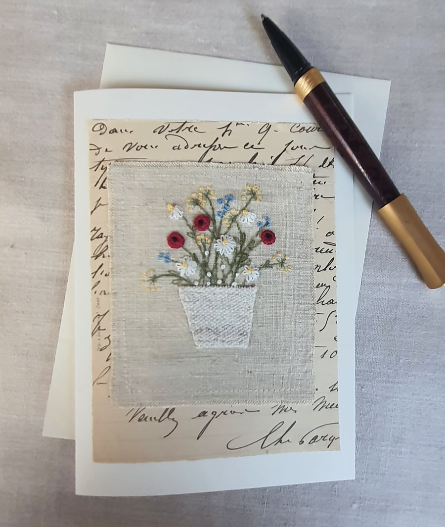 Hand embroidered blank greetings card - Folksy