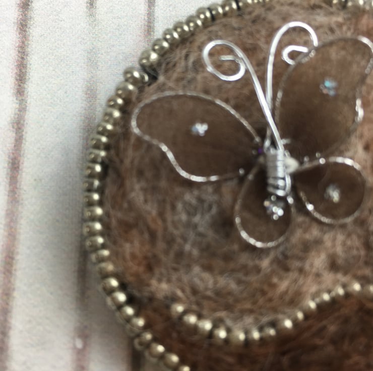 Butterfly brooch, needle felted in brown with s... - Folksy