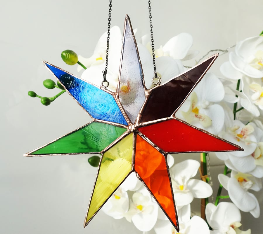 Stained Glass Chakra Star Suncatcher Window De... - Folksy