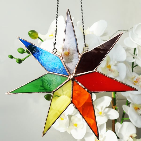 Stained Glass Chakra Star Suncatcher Window De... - Folksy