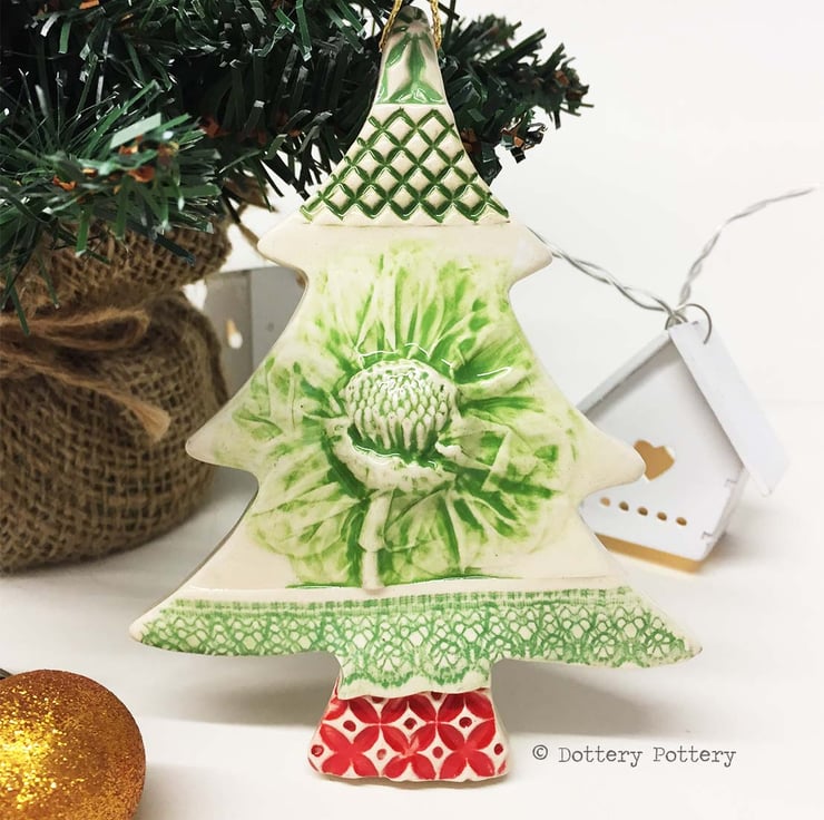 Ceramic Christmas Tree decoration Patchwork tr... - Folksy