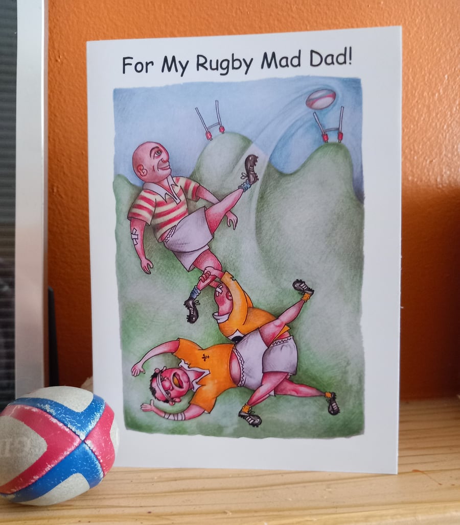 The Drop Kick Greeting Card - Rugby match illus... - Folksy