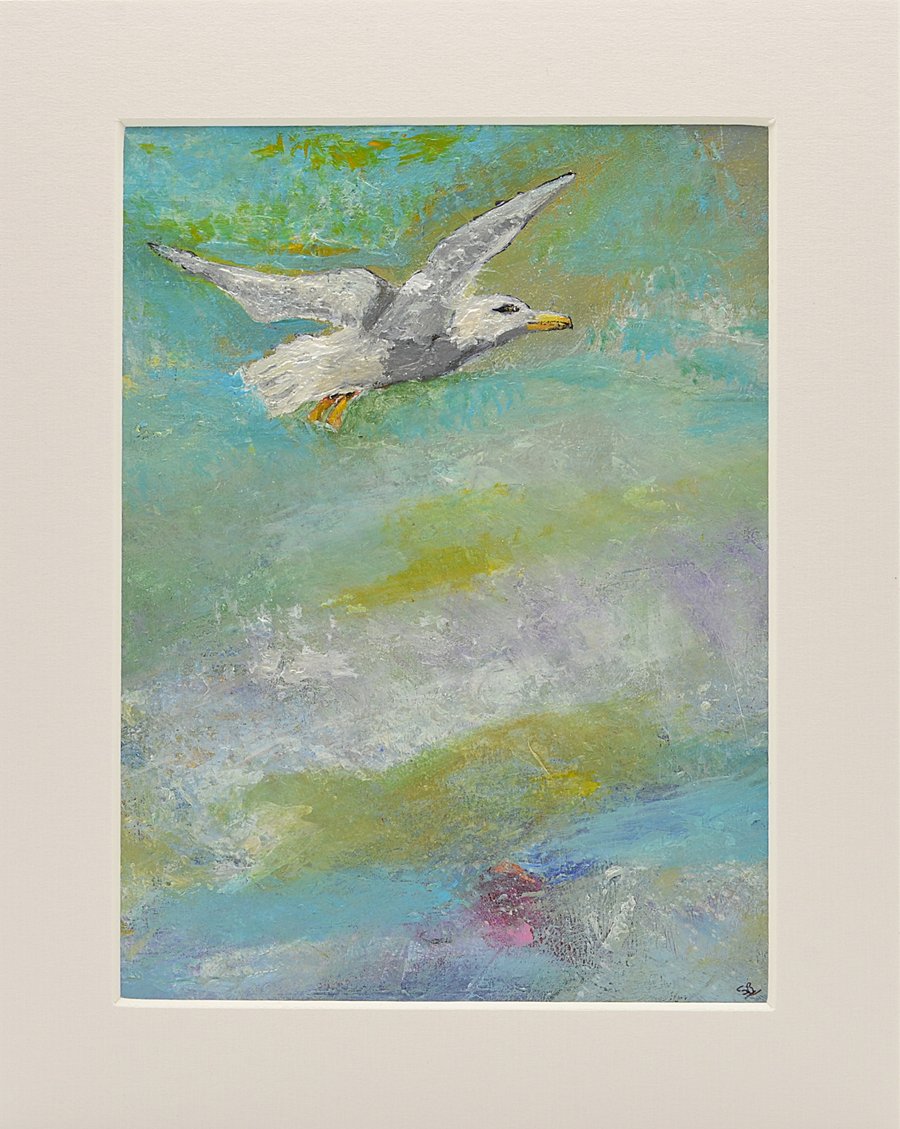 Original Painting of a Gull Flying Over Rough W... - Folksy