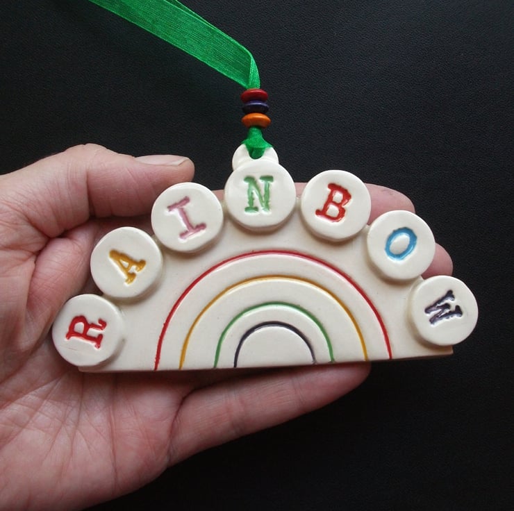 Ceramic rainbow hanging decoration - Folksy