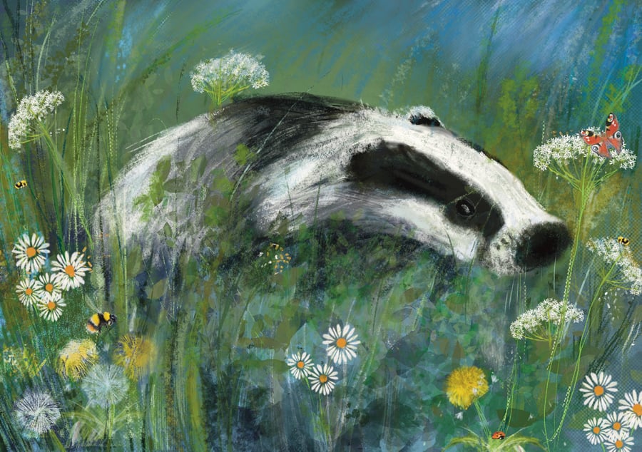 Art Print wildlife Badger - Folksy