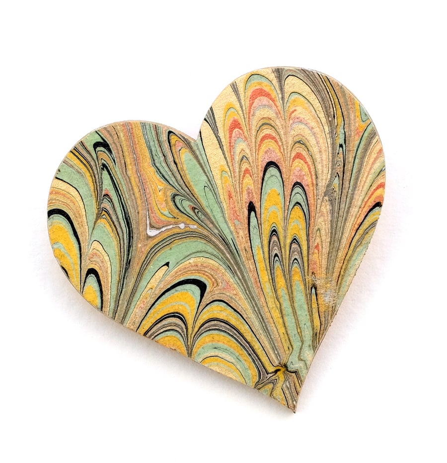 Pretty marbled paper heart brooch - Folksy