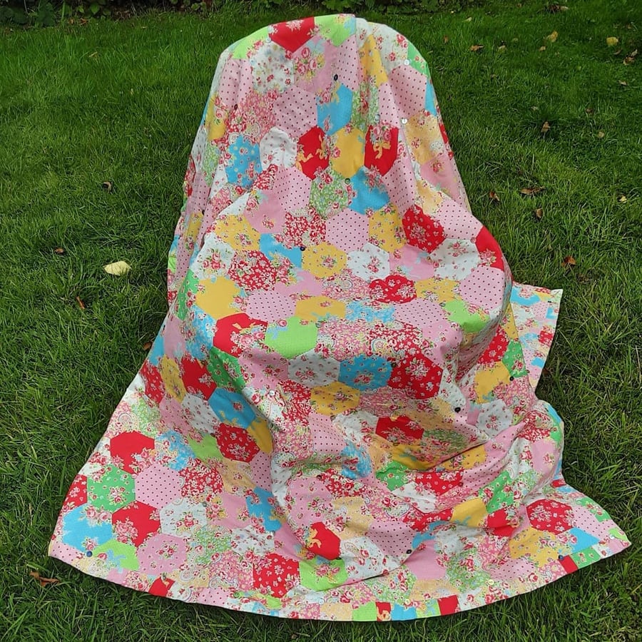 Patchwork Quilt Hexagon bedspread Single Size T... - Folksy