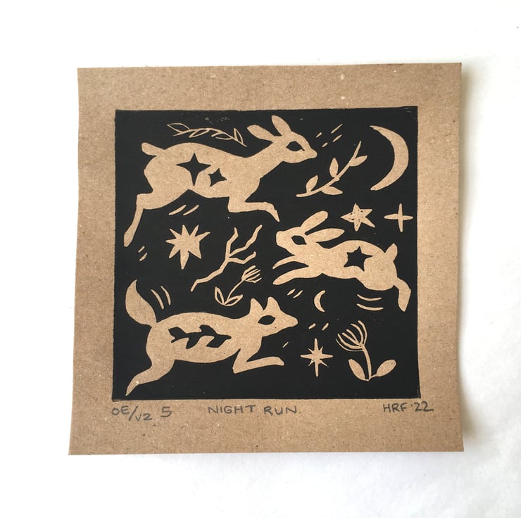 Deer, Rabbit and Fox Lino Print, an original li... - Folksy