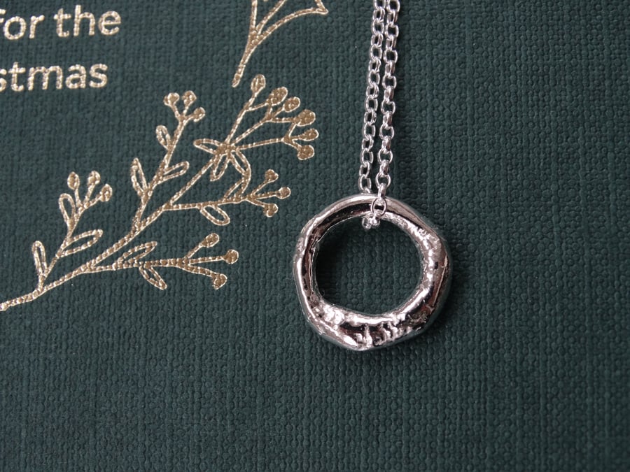 Silver hoop pendant - molten silver hoop circle... - Folksy