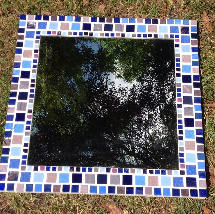 Square Mosaic Wall Mirror in shades of Blue &am... - Folksy