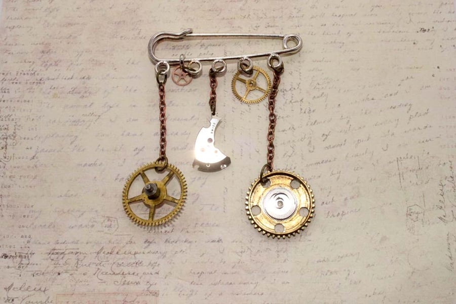 Vintage Cogs Kilt Pin Steampunk Brooch Unisex Mens - Folksy