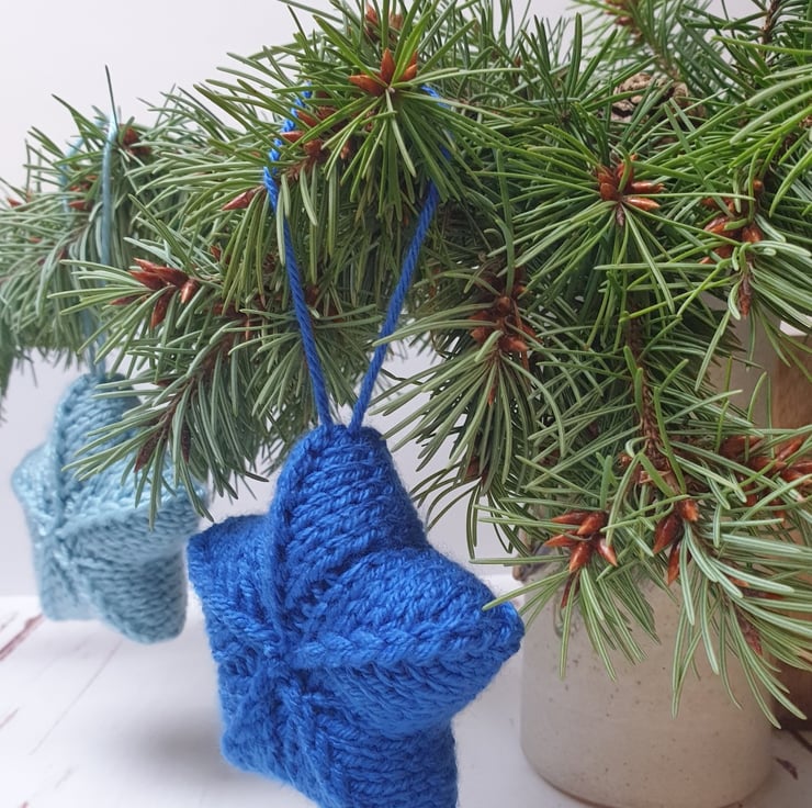 Hand knitted star, Christmas tree ornament, Win... - Folksy