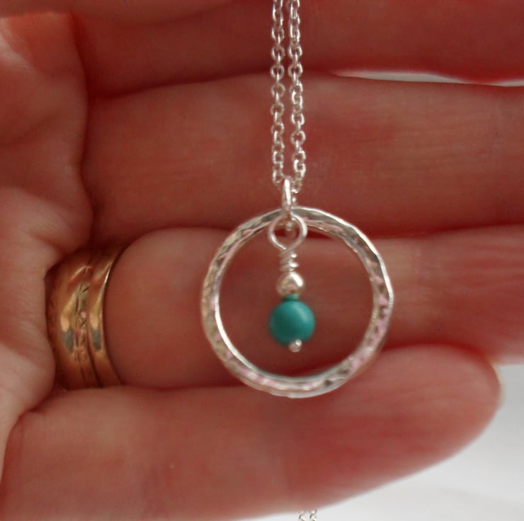 Sterling Silver Circle Pendant With Turquoise S... - Folksy