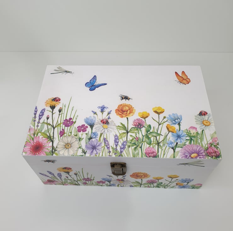 Wooden memory box or storage box with flowers, ... - Folksy