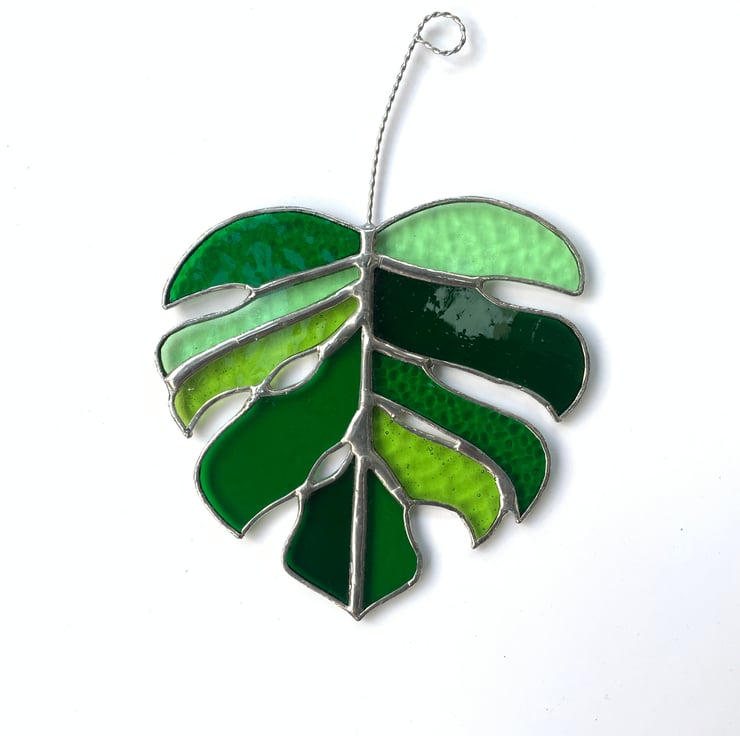 Stained Glass Swiss Cheese Plant Leaf Suncatche... - Folksy