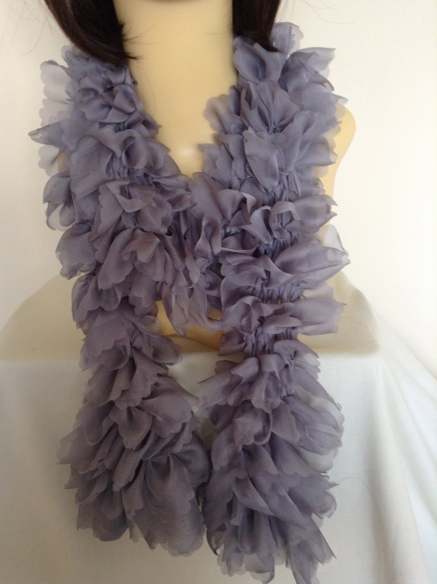 Knitted Frilly Ribbon Scarf in Grey - Folksy