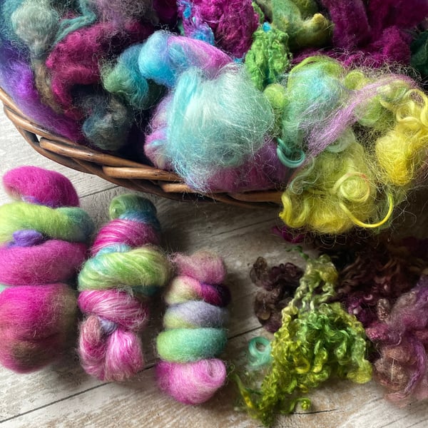 Faery fluff spinning fibre pack Forest mixed fi... - Folksy