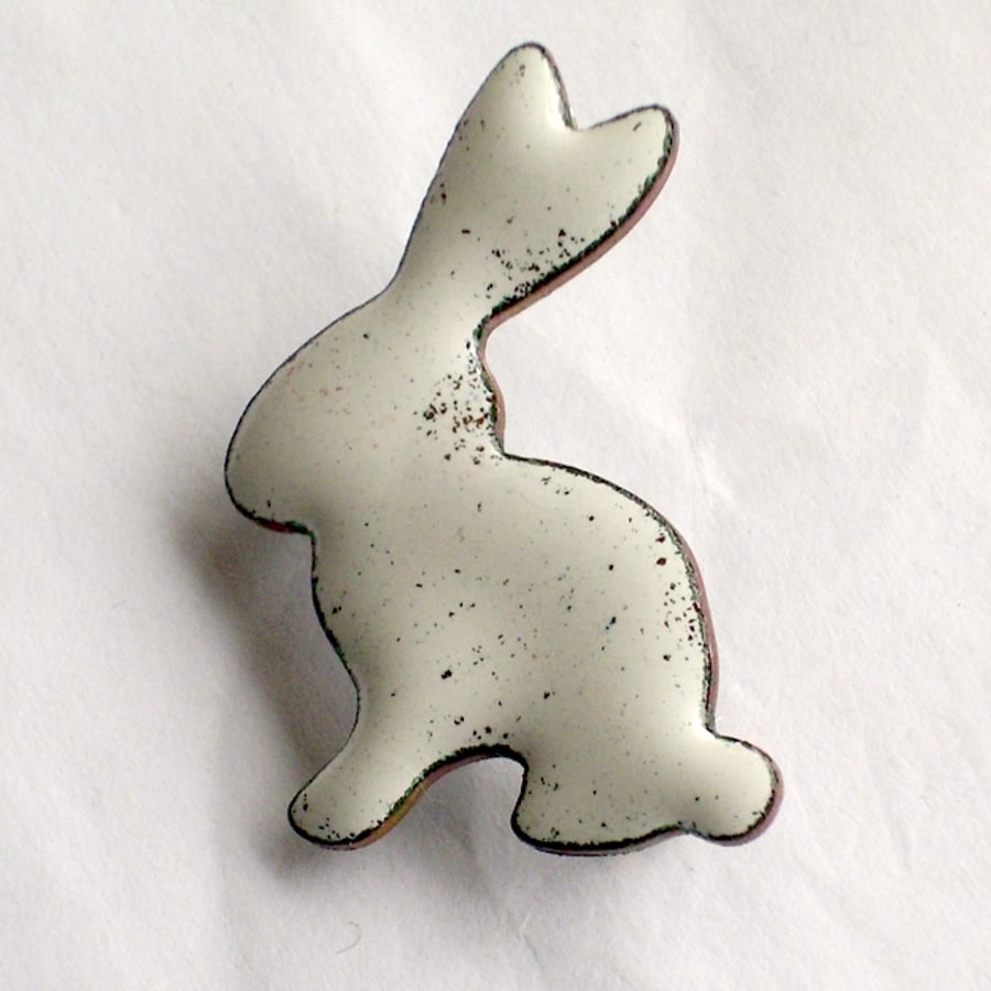 enamel brooch - white rabbit - Folksy