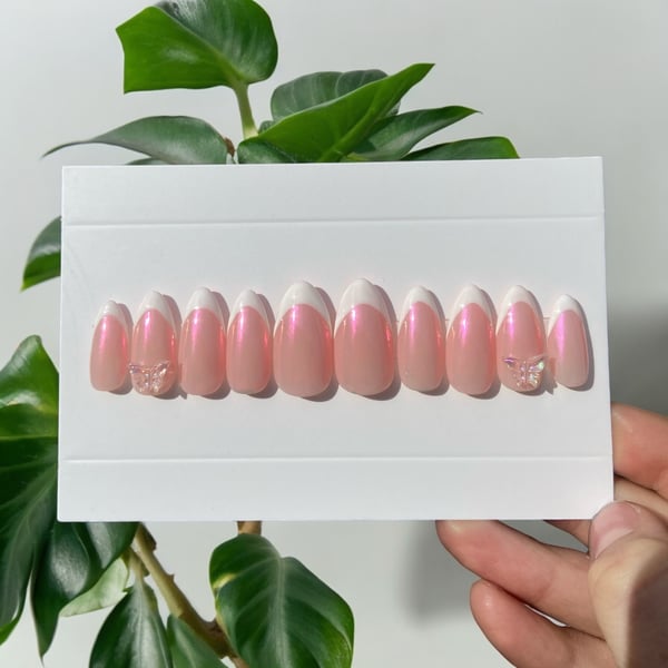 Custom press on nails - Chrome frenchies with b... - Folksy