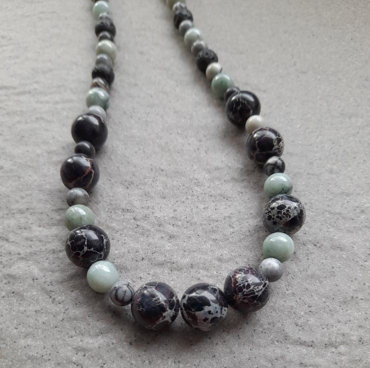 Lava Rock Black Terra Jasper Jadeite Beaded Ne... - Folksy