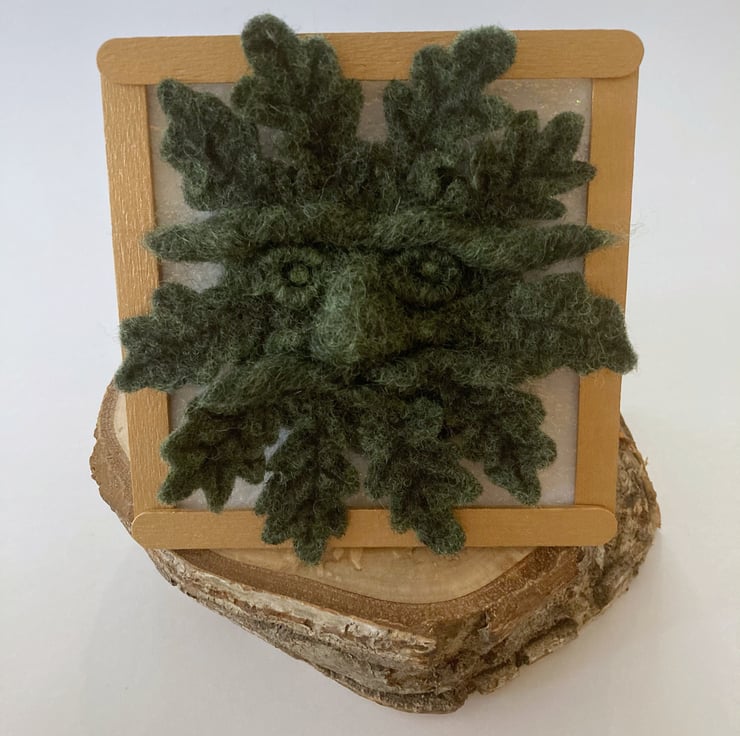 Miniature green man picture, needle felted - Folksy