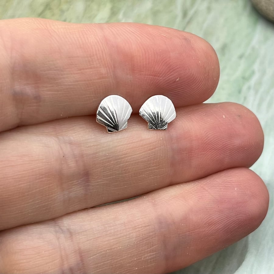 Handmade Sterling Silver Shell Stud Earrings - Folksy