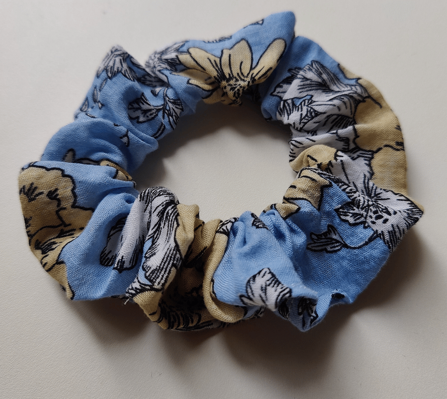 Blue Flower Print Handmade Scrunchie - Folksy