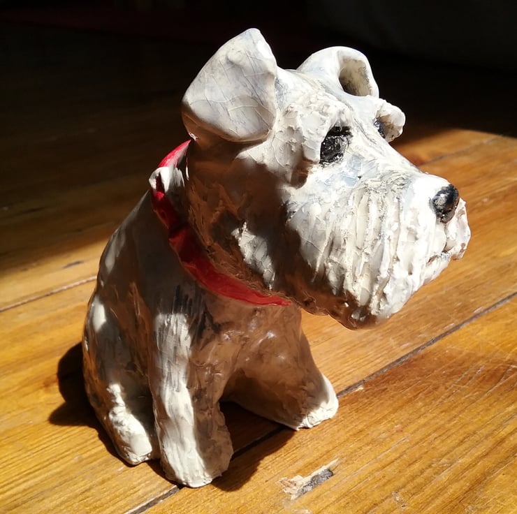 Hand sculpted seated ceramic schnauzer. Hand pa... - Folksy