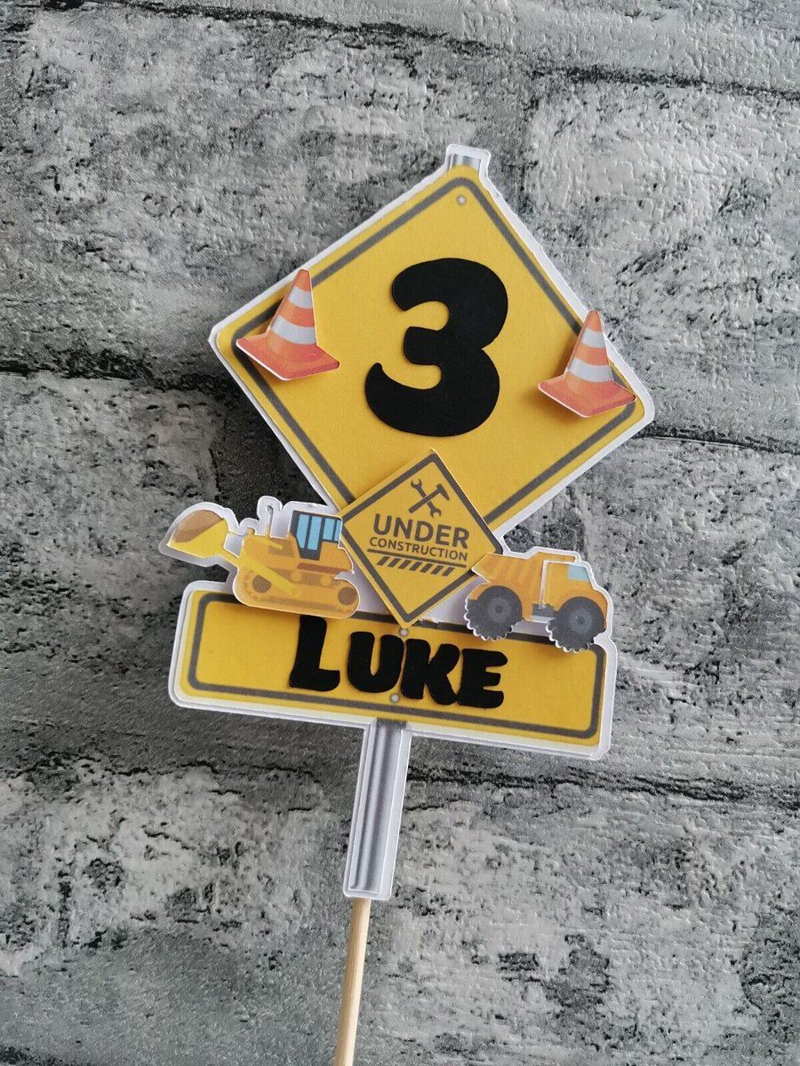 Personalised Construction Cake Topper Birthday - Folksy