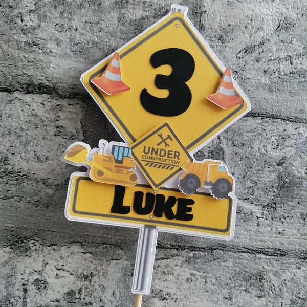 Personalised Construction Cake Topper Birthday - Folksy