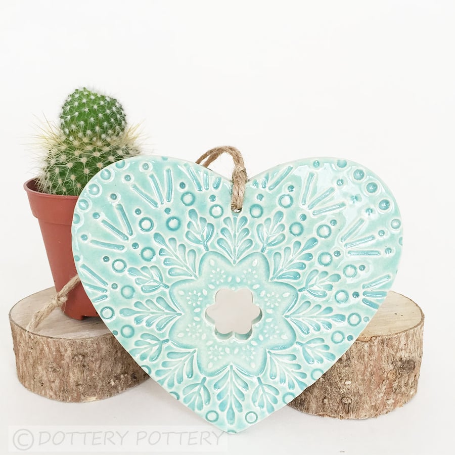 Ceramic heart hanging decoration Pottery Heart ... - Folksy