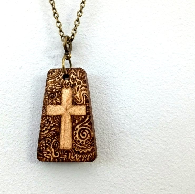 Pyrography patterned Crucifix. Christian Cross.... - Folksy
