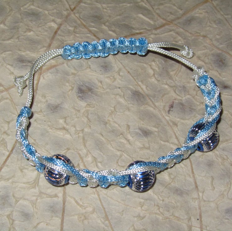 Light Blue White Macrame Bracelet with 3 Alumin... - Folksy
