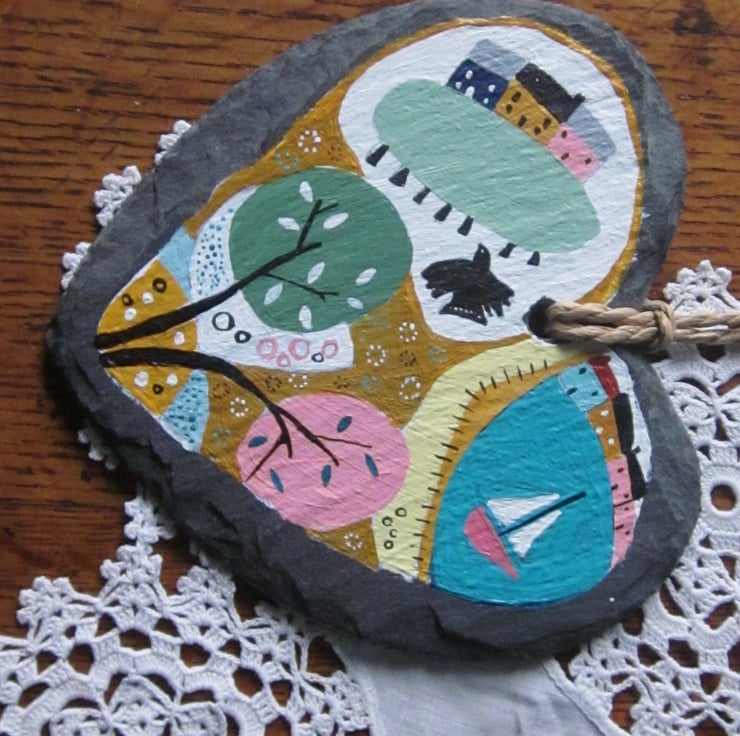 Slate Hanging Heart..Original painting of a lan... - Folksy