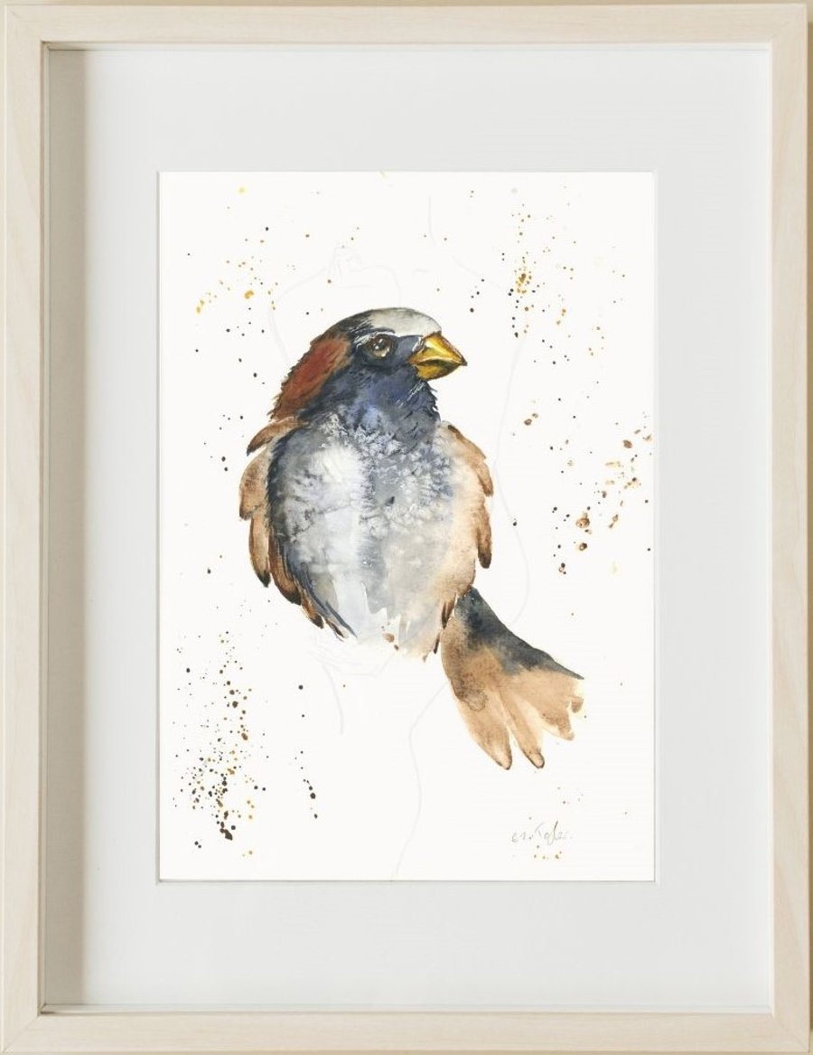 Sparrow Watercolour- Limited Edition Print - Folksy