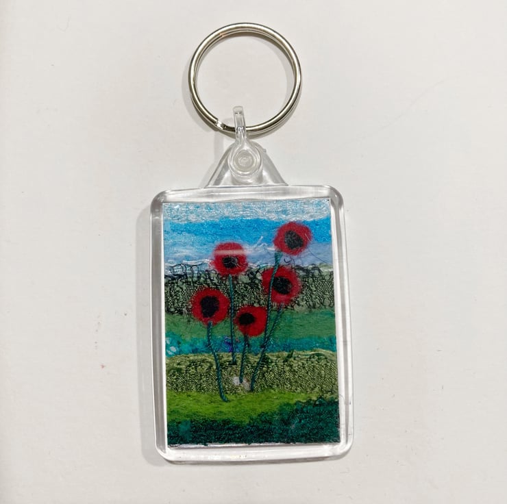 Keyring, needle felted textile art, poppies - Folksy