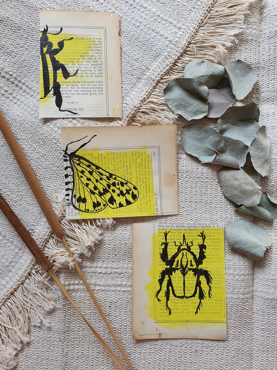 Insect original pen and paint set. Book page pa... - Folksy