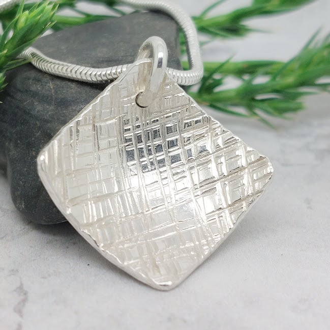 Sterling Silver Square Textured Pendant - Folksy