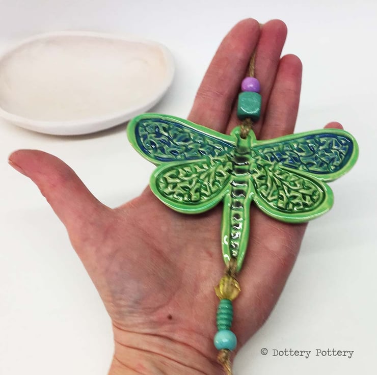 Pottery Dragonfly decoration ceramic insect wit... - Folksy