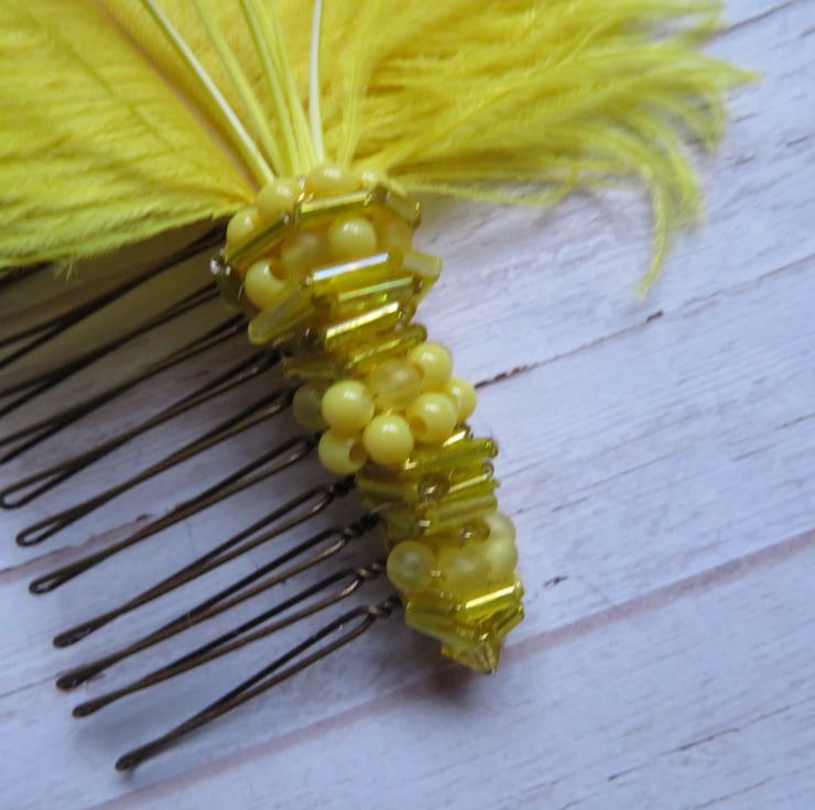 Bright Yellow Ostrich Feather Beaded Regency Vi... - Folksy