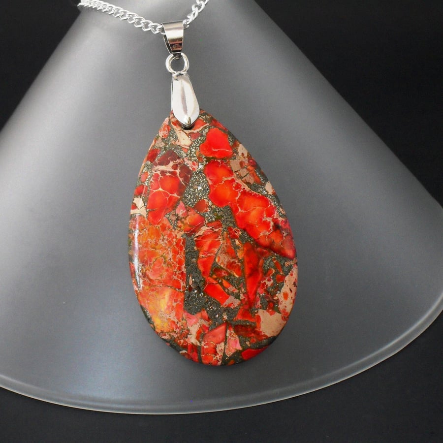 Orange jasper & pyrite pendant necklace - Folksy