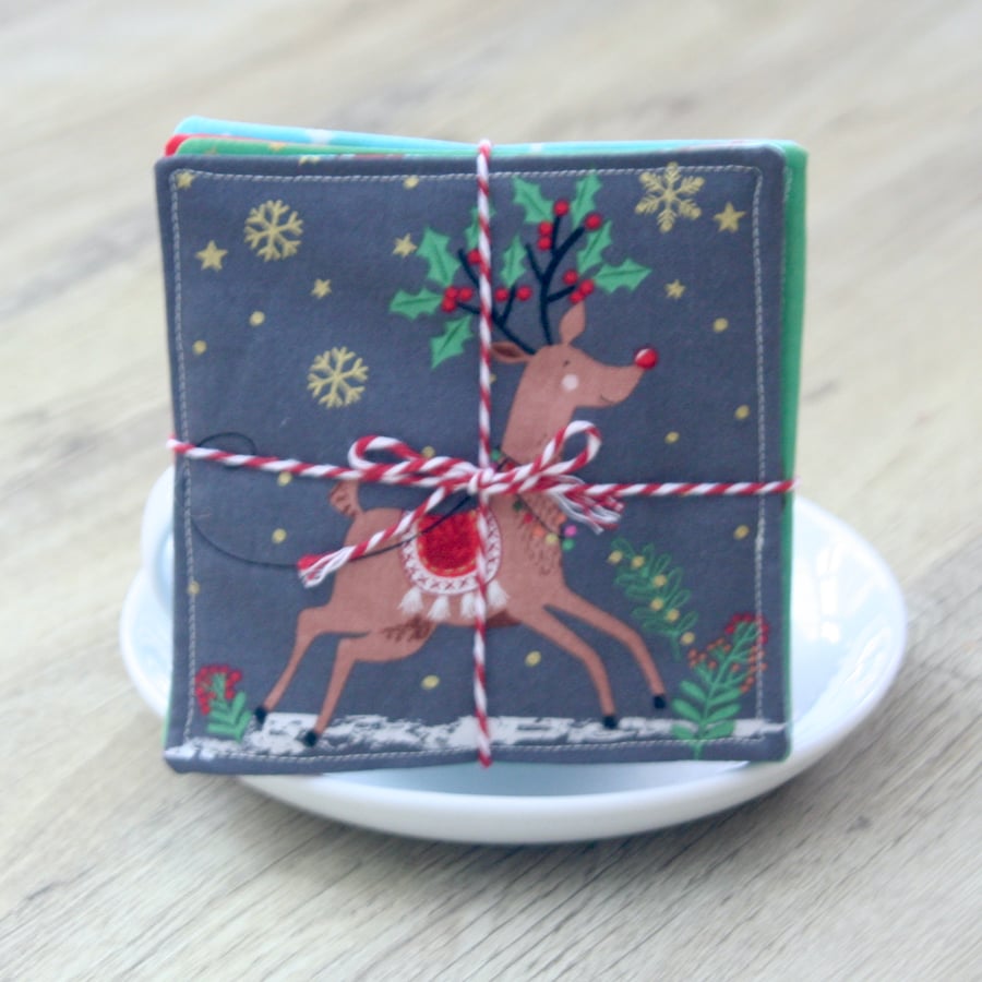 Set of Four Christmas Coasters with fun pictures - Folksy