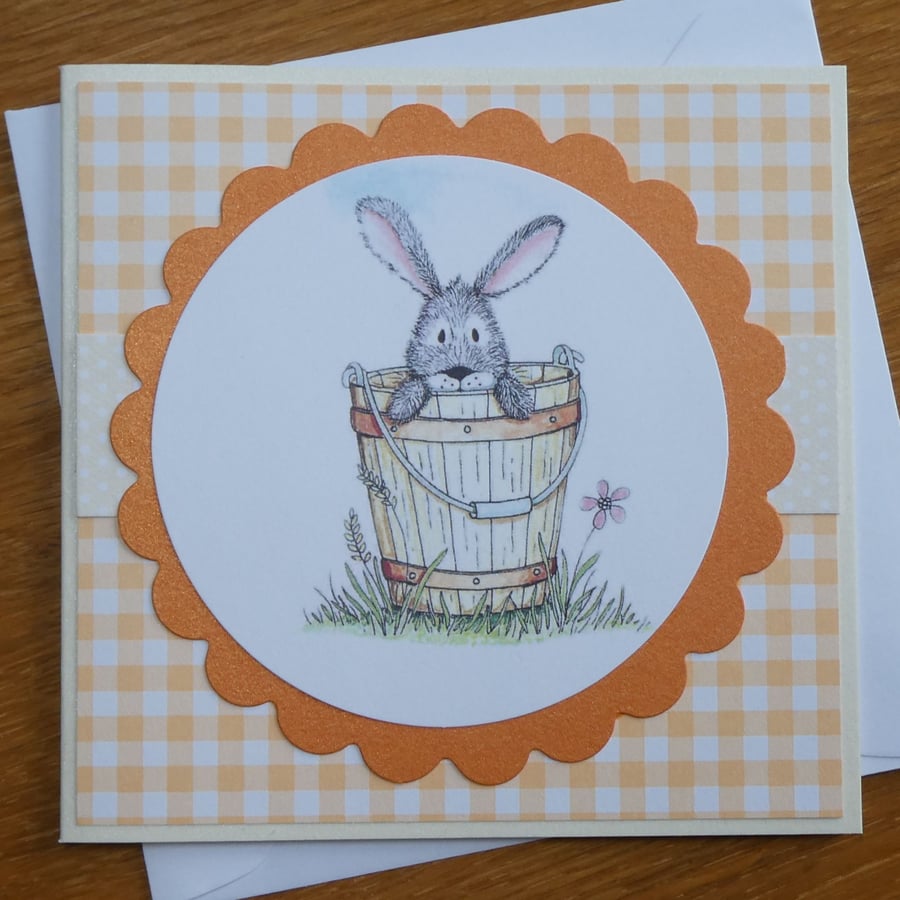 Blank Card - Rabbit in a Bucket - Good Luck, Bi... - Folksy